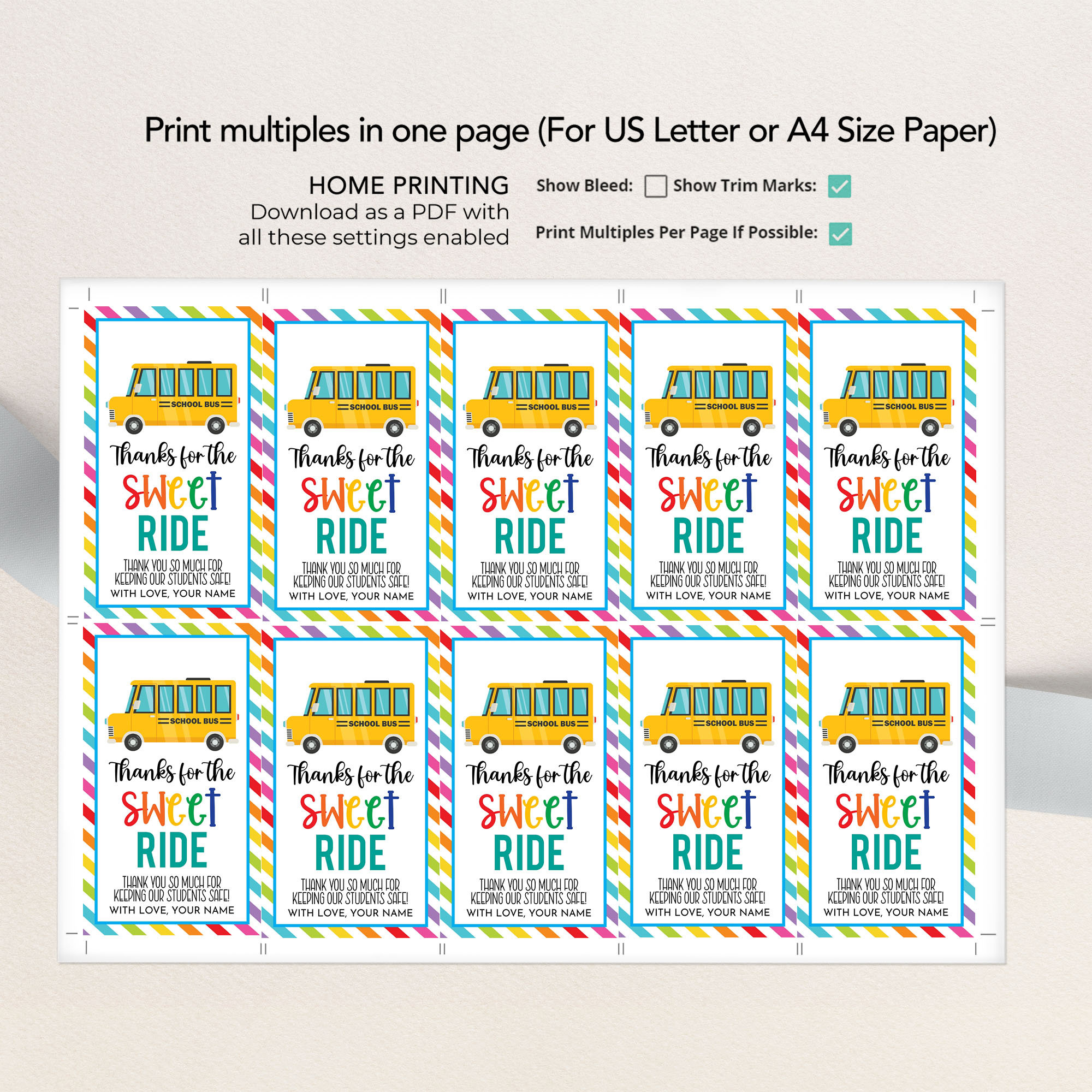 Editable School Bus Driver Favor Tags, Appreciation Week Gift Tag ...