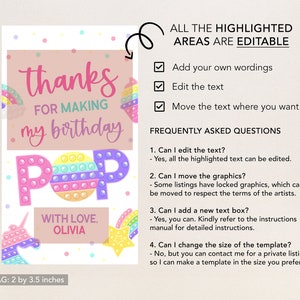 EDITABLE Pop It Thank You for Coming Gift Tag, Pop It Party Favor Tag ...