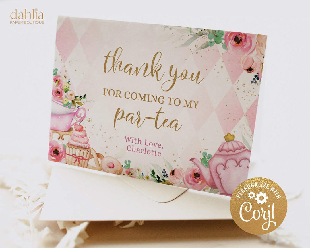 Tea Thank You for Coming Tentfold Card, Editable Par-tea Favor, High ...