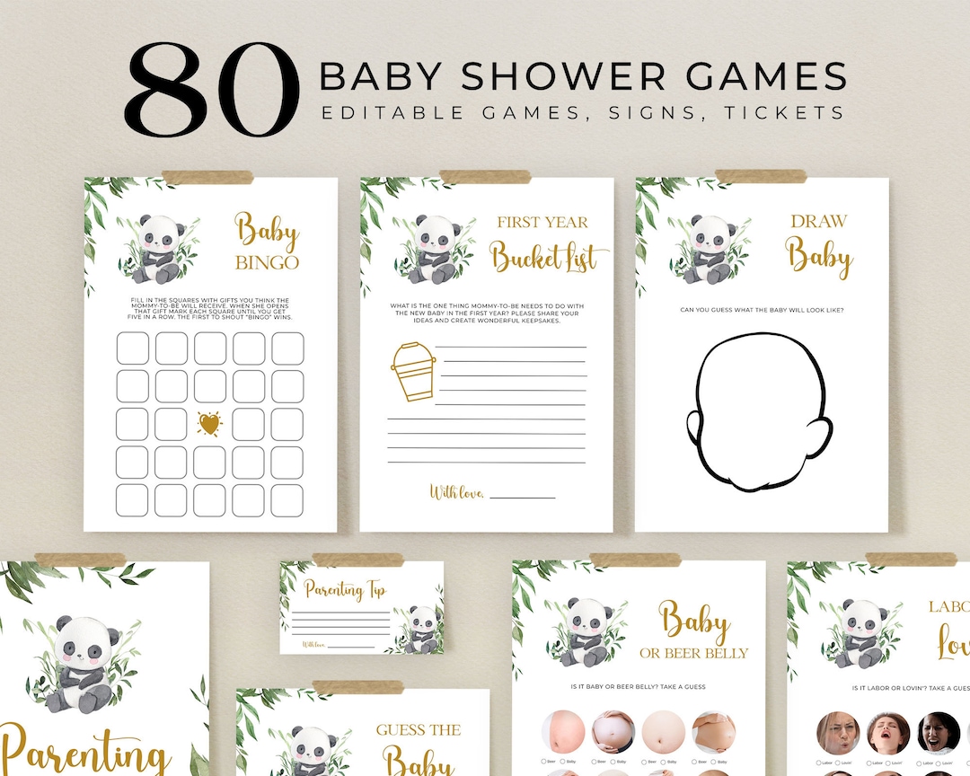 EDITABLE 80 Panda Baby Shower Games, Printable Panda Bear Baby Shower ...