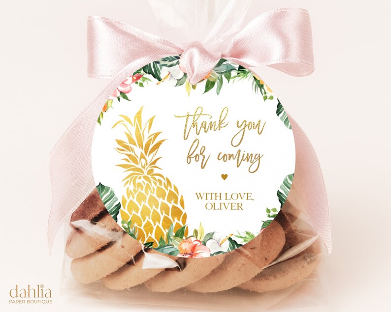 Pineapple Birthday Thank You for Coming Gift Tag, EDITABLE Hawaiian ...