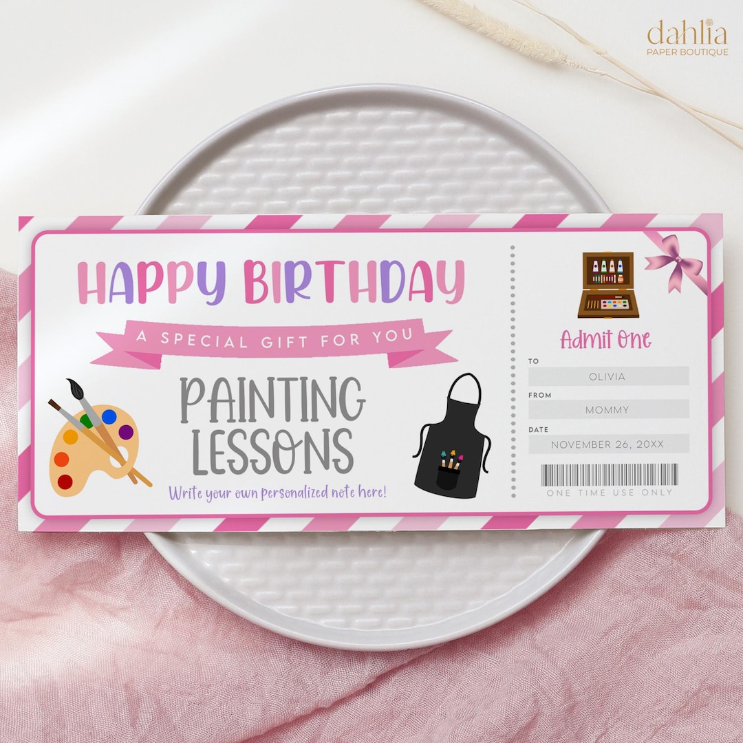 Paint Class Gift Certificate, Painting Art Lessons Ticket Editable ...