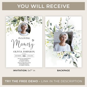Funeral Invitation Template, Editable Eucalyptus Leaves Funeral ...