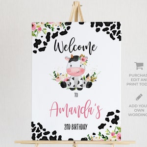 EDITABLE Holy Cow Welcome Sign, Floral Cow Print Birthday Party Decor ...