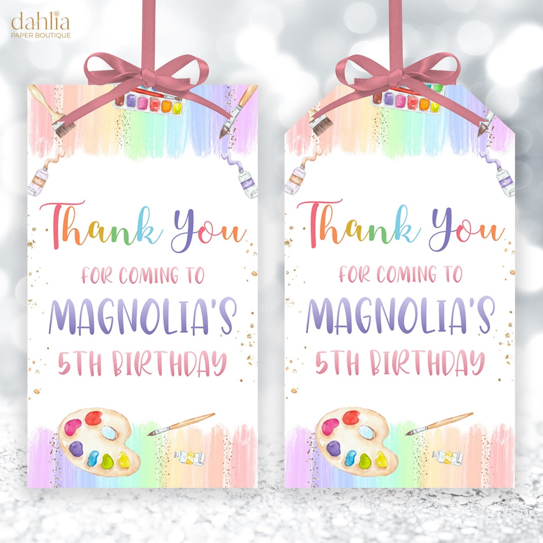 Art Birthday Gift Tag, EDITABLE Painting Party Favor, Thank You for ...