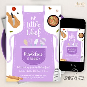 EDITABLE Cooking Birthday Invitation, Purple Kitchen Party Invite, Our ...