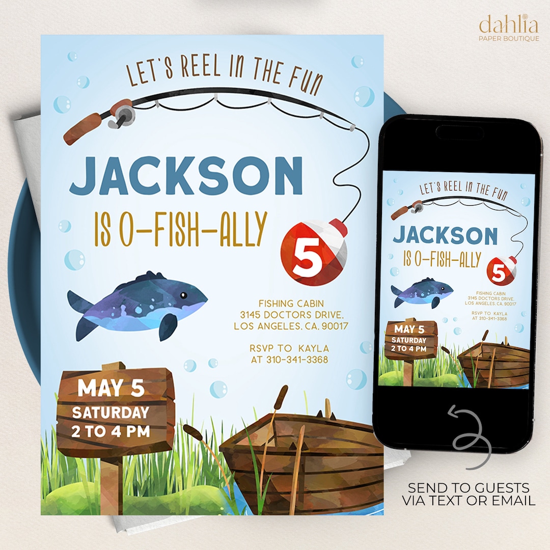 Fishing Birthday Invitation, EDITABLE Outdoor Lake Party Invite ...