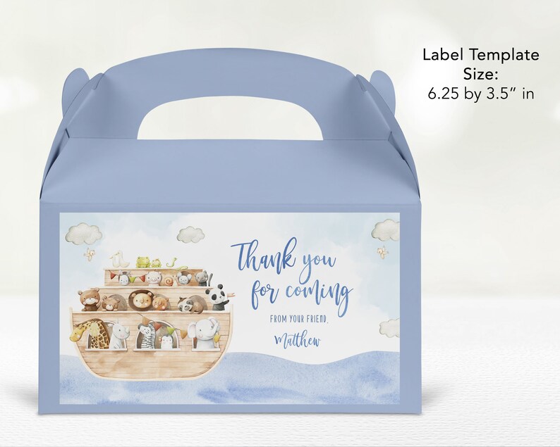 Noah's Ark Gable Box Label Template Editable Boho Animals - Etsy