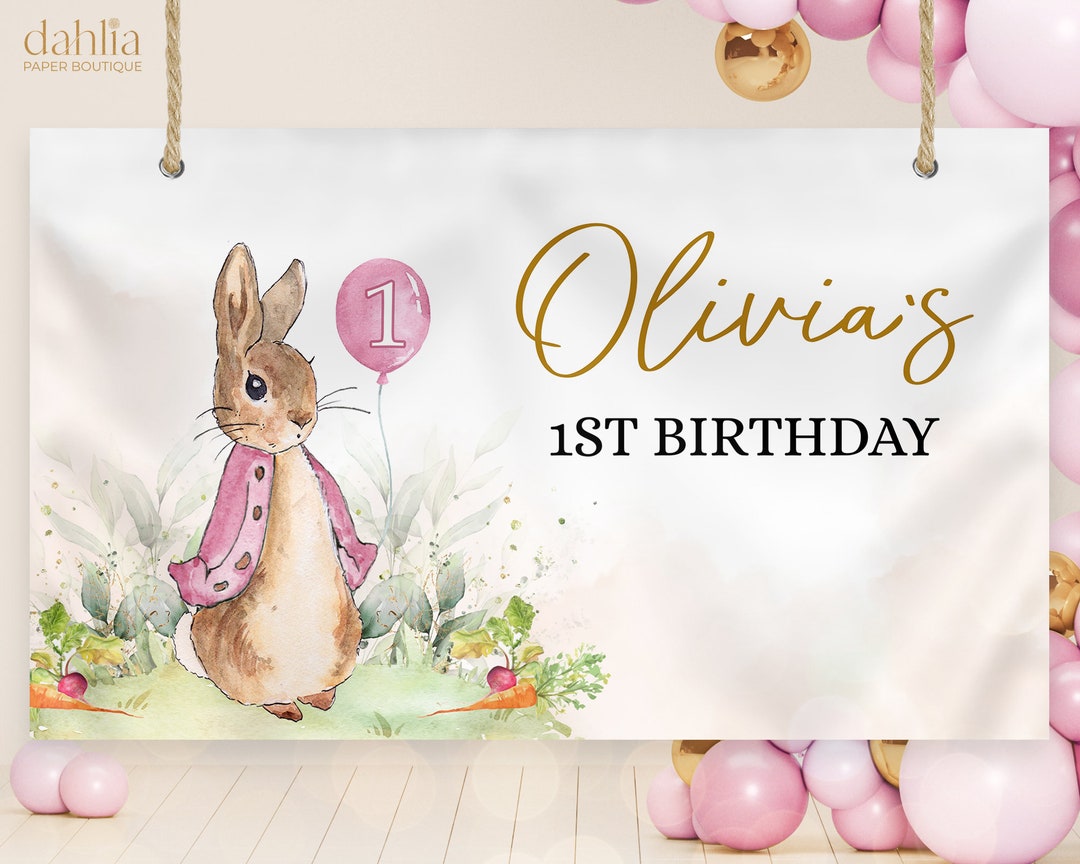 Peter Rabbit Birthday Backdrop, EDITABLE Rustic Bunny Party Banner ...