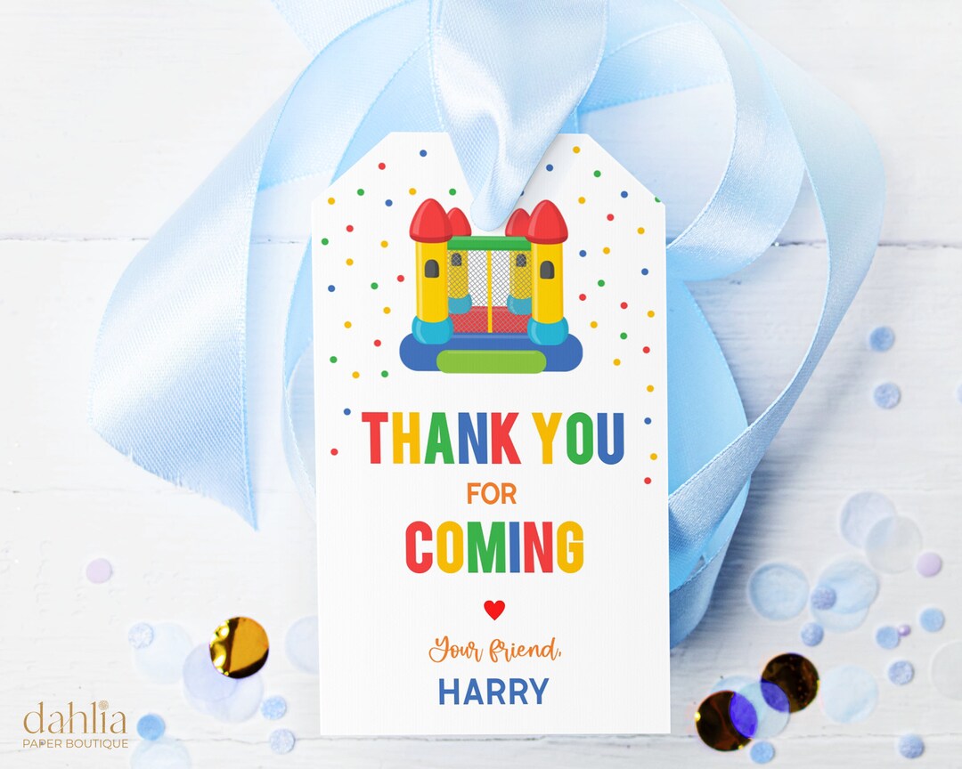 EDITABLE Thank You for Coming Gift Tag Bounce House Party - Etsy