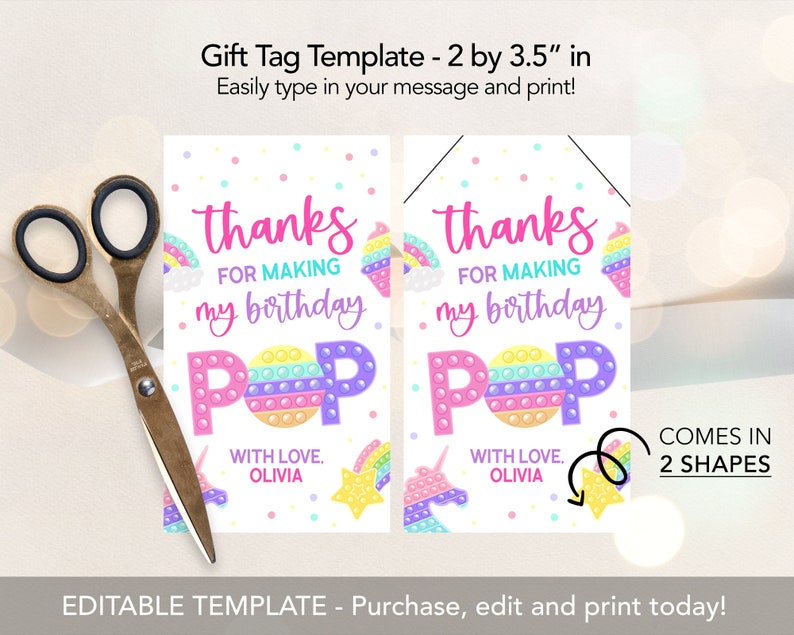 EDITABLE Pop It Thank You for Coming Gift Tag Pop It Party | Etsy