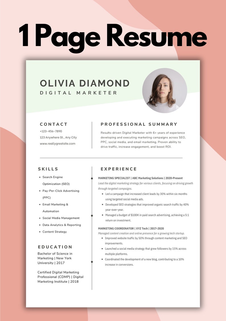 Photo Resume Template | Minimalistic Resume | ATS Friendly Resume ...