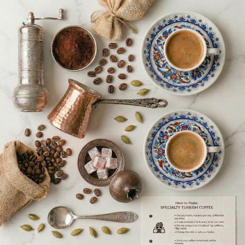 Handmade Turkish Coffee Set With Grinder and Ceramic Cups - Etsy