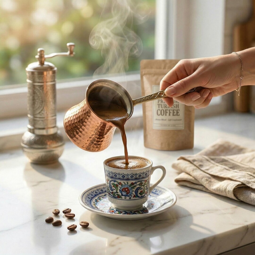 Handmade Turkish Coffee Set With Grinder and Ceramic Cups - Etsy