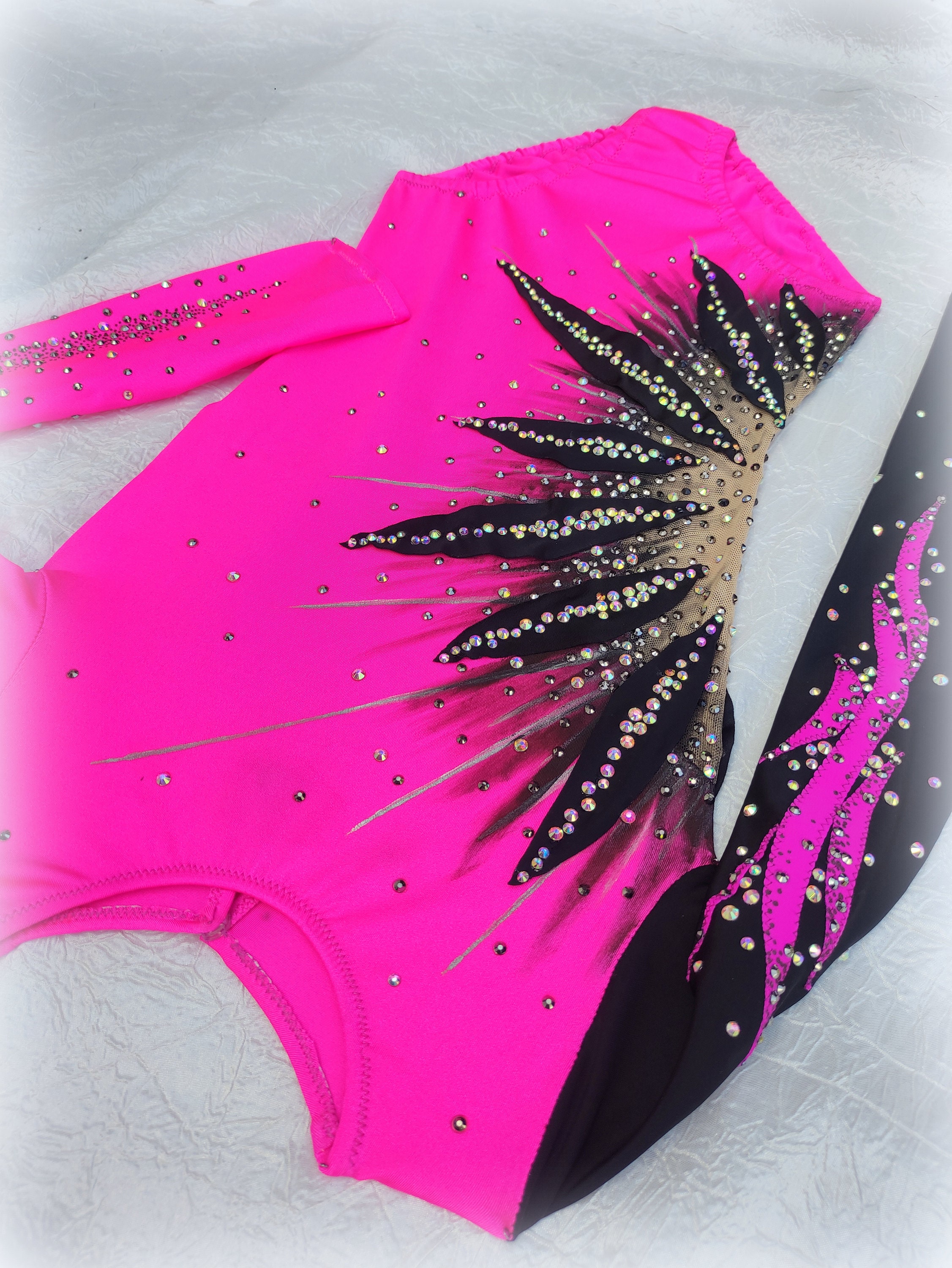 Rhythmic Gymnastics Leotard for Girl, RG Leotard in Pink Black, Costume ...