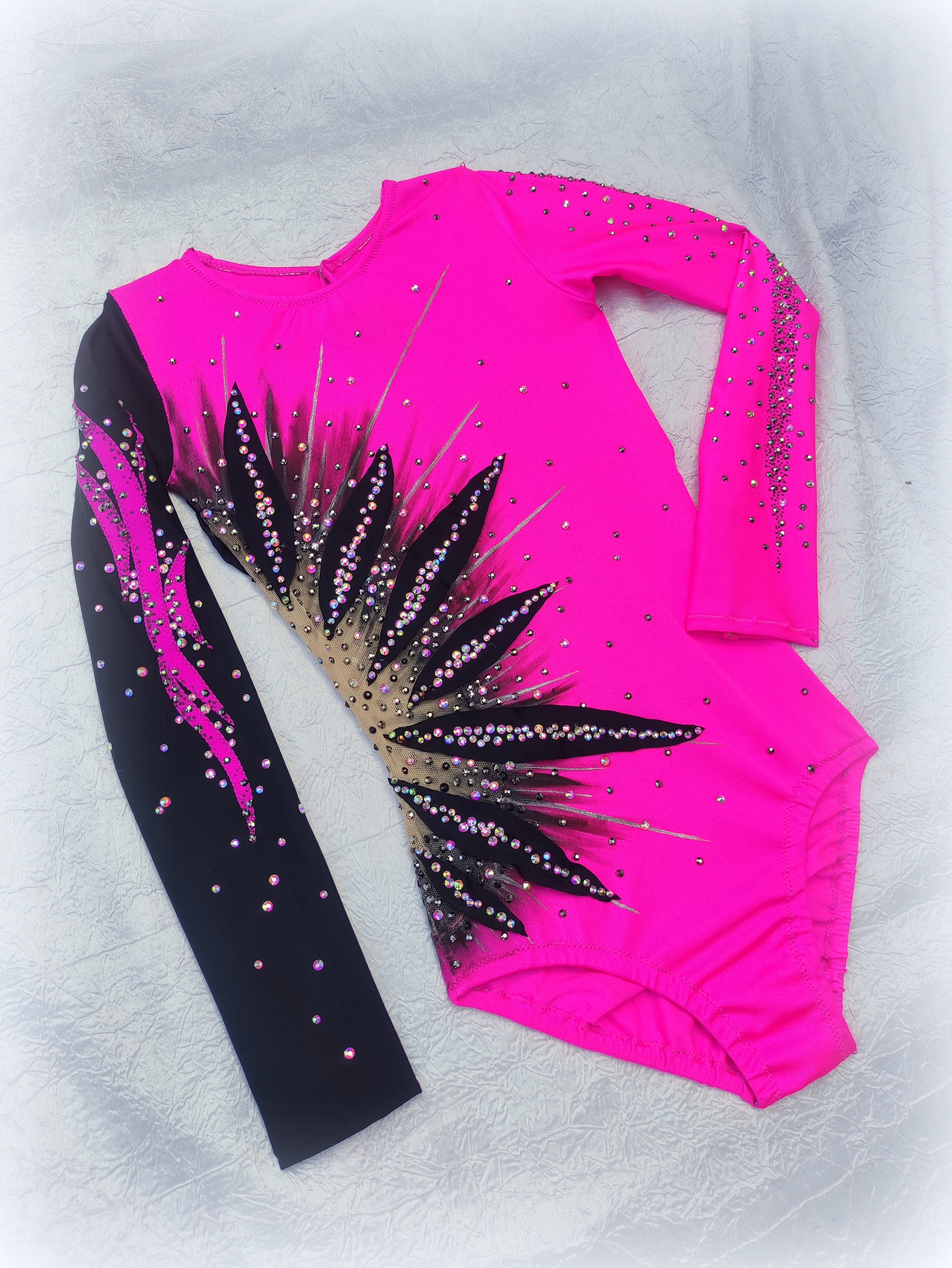 Rhythmic Gymnastics Leotard for Girl, RG Leotard in Pink Black, Costume ...