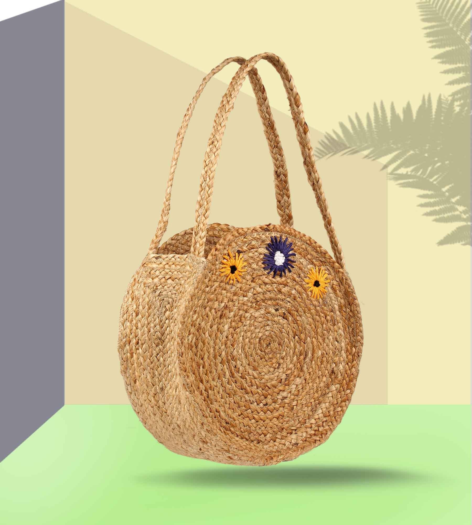 Handmade bag Woven 100 % jute bag Round bag Tote bag | Etsy