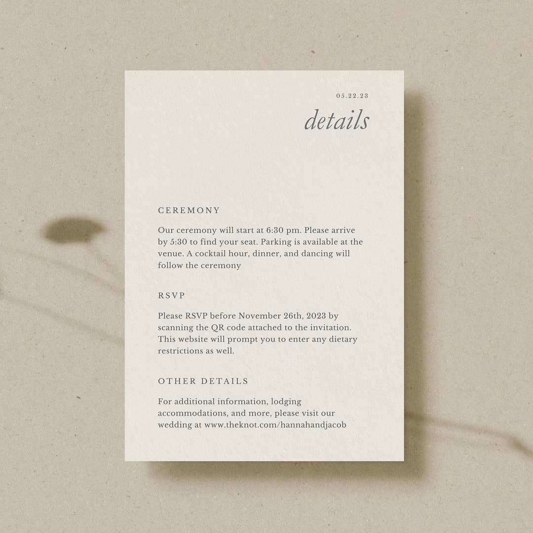 Details Card Template Minimalist Canva INSTANT Download Wedding Suite ...