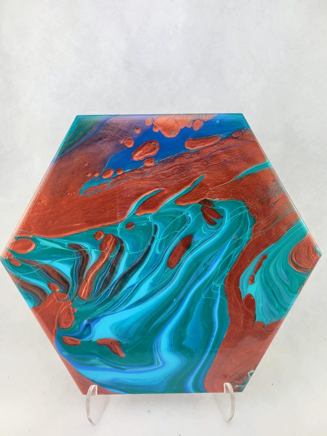 Large Hexagon Ceramic Trivet: Iridescent Acrylic Resin Art - Etsy