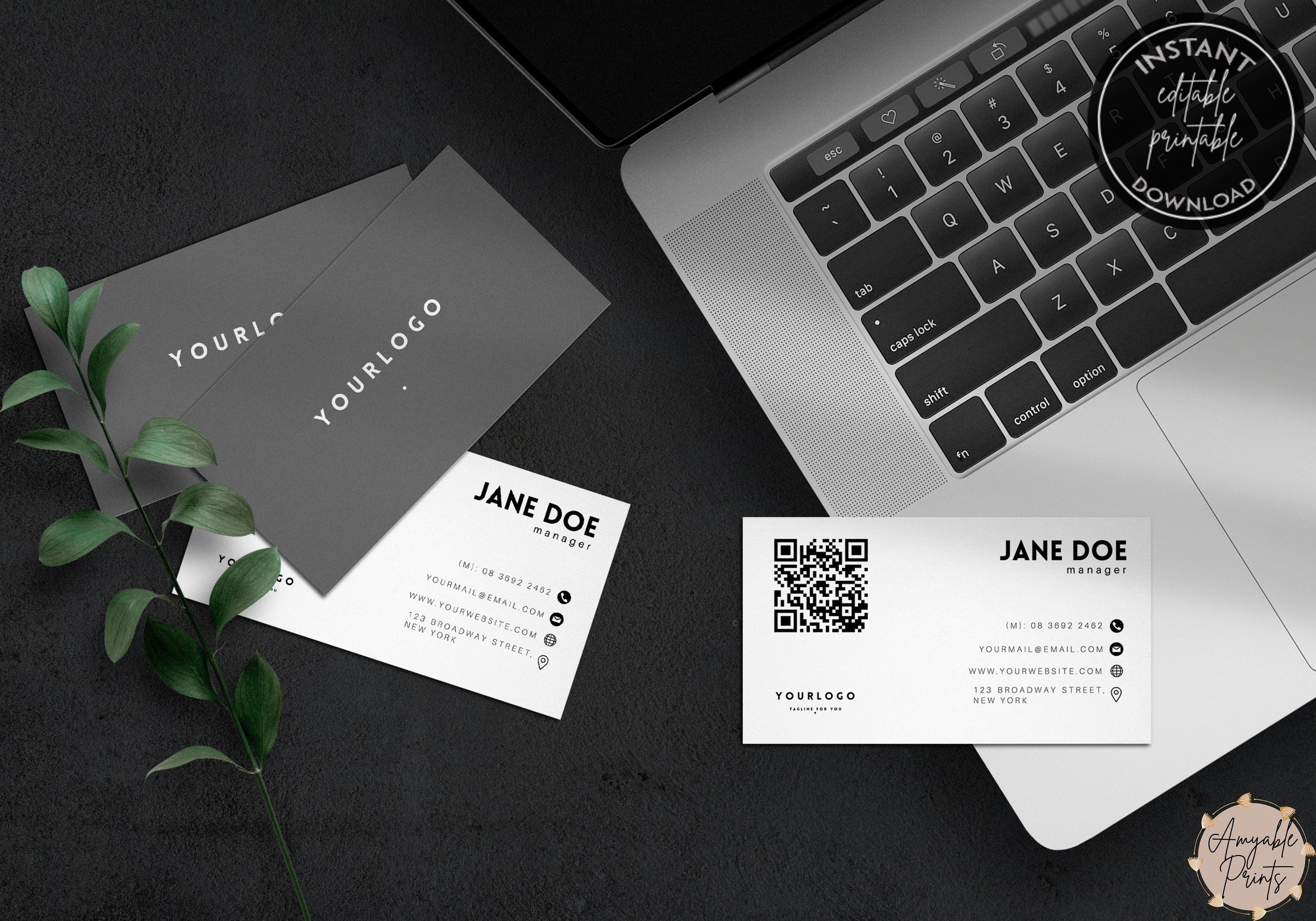 Grey Business Card Template Editable Business Card Template | Etsy