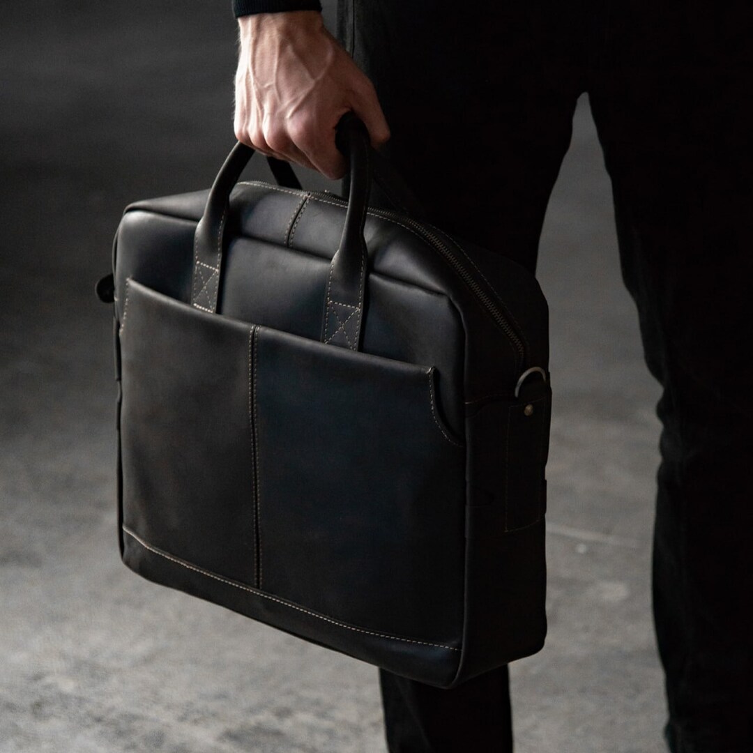 Black Leather Bag, Leather Computer Bag, Shoulder Bag, Laptop Briefcase ...