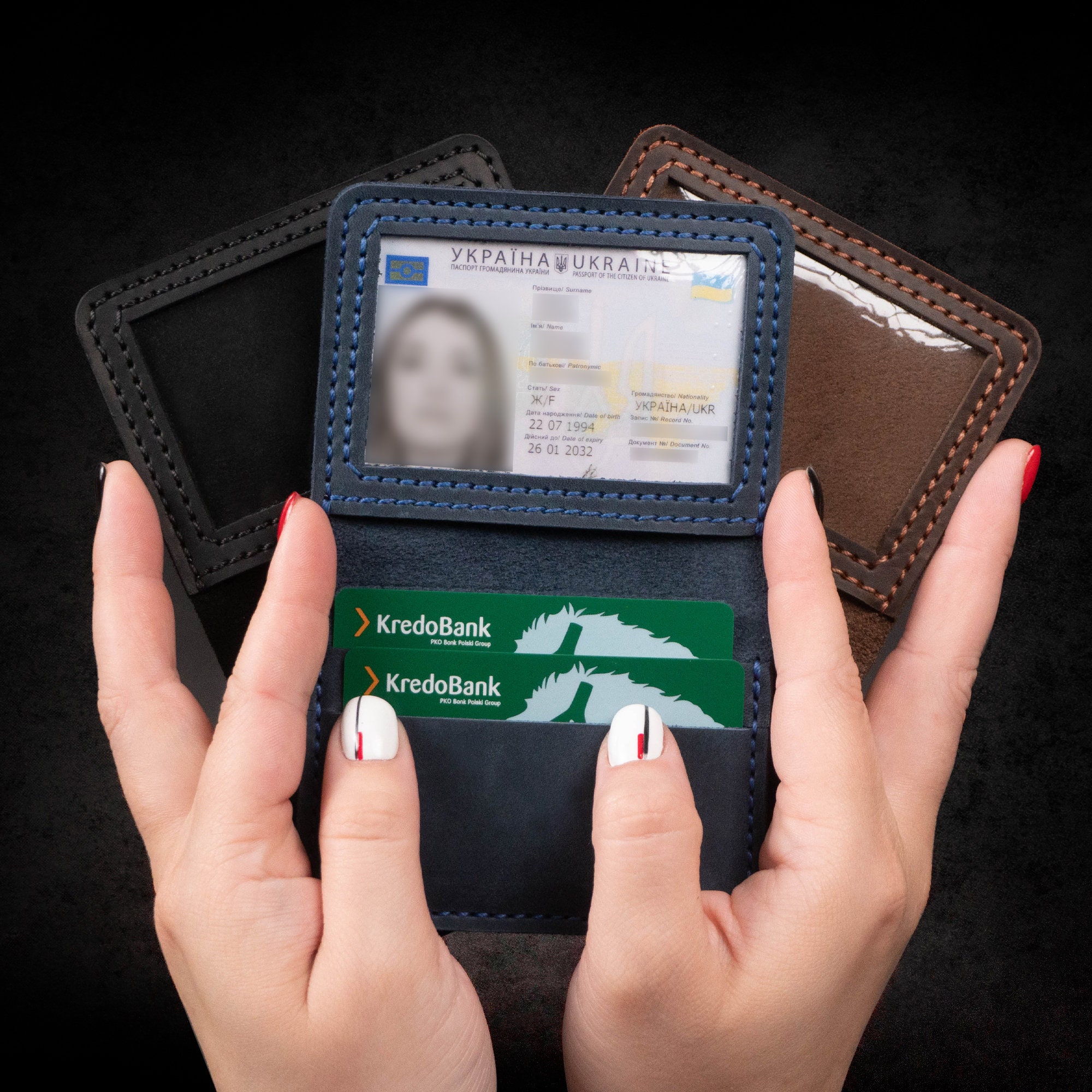 Leather Document Holder, Credit Card Holder, Leather Id Wallet, Id ...