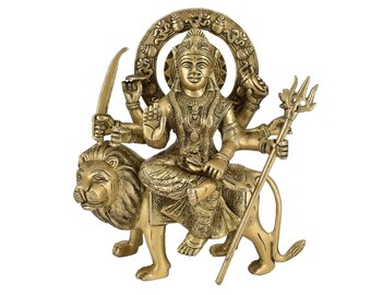 Whitewhale Brass Maa Durga/ma Sherwali Idol Sitting on Lion Murti ...