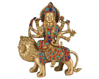 Whitewhale Brass Maa Durga/ma Sherwali Idol Sitting on Lion Murti ...