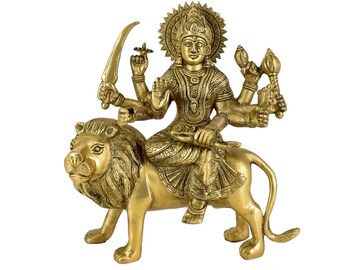 Whitewhale Brass Maa Durga/ma Sherwali Idol Sitting on Lion Murti ...