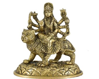 Whitewhale Brass Maa Durga/ma Sherwali Idol Sitting on Lion Murti ...
