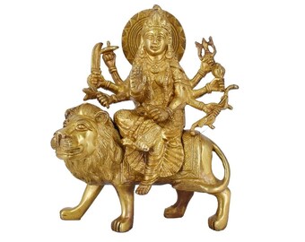 Whitewhale Brass Maa Durga/ma Sherwali Idol Sitting on Lion Murti ...