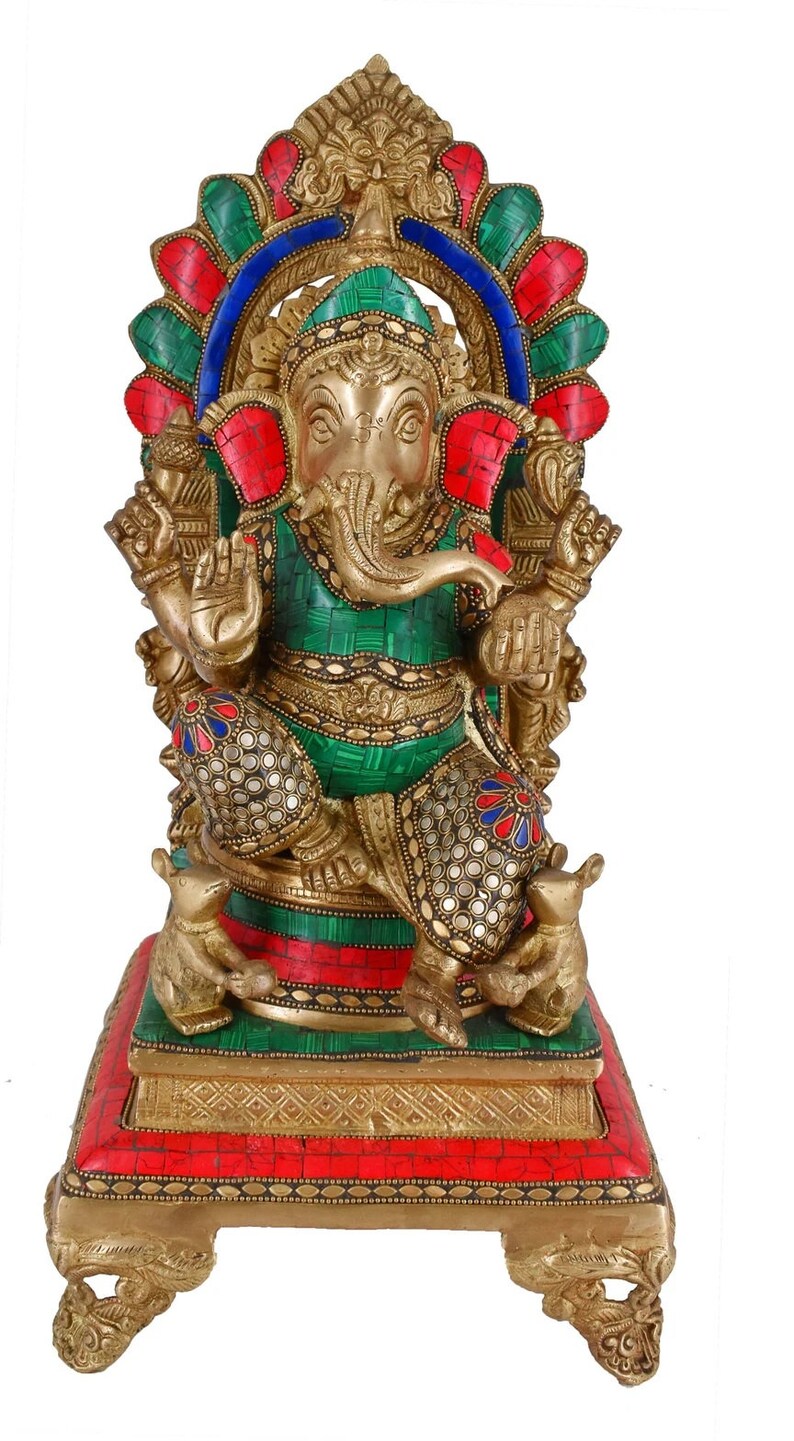 Antique Brass Lord Mangalkari Ganesha Sitting on Singhasan Bhagwan Idol ...