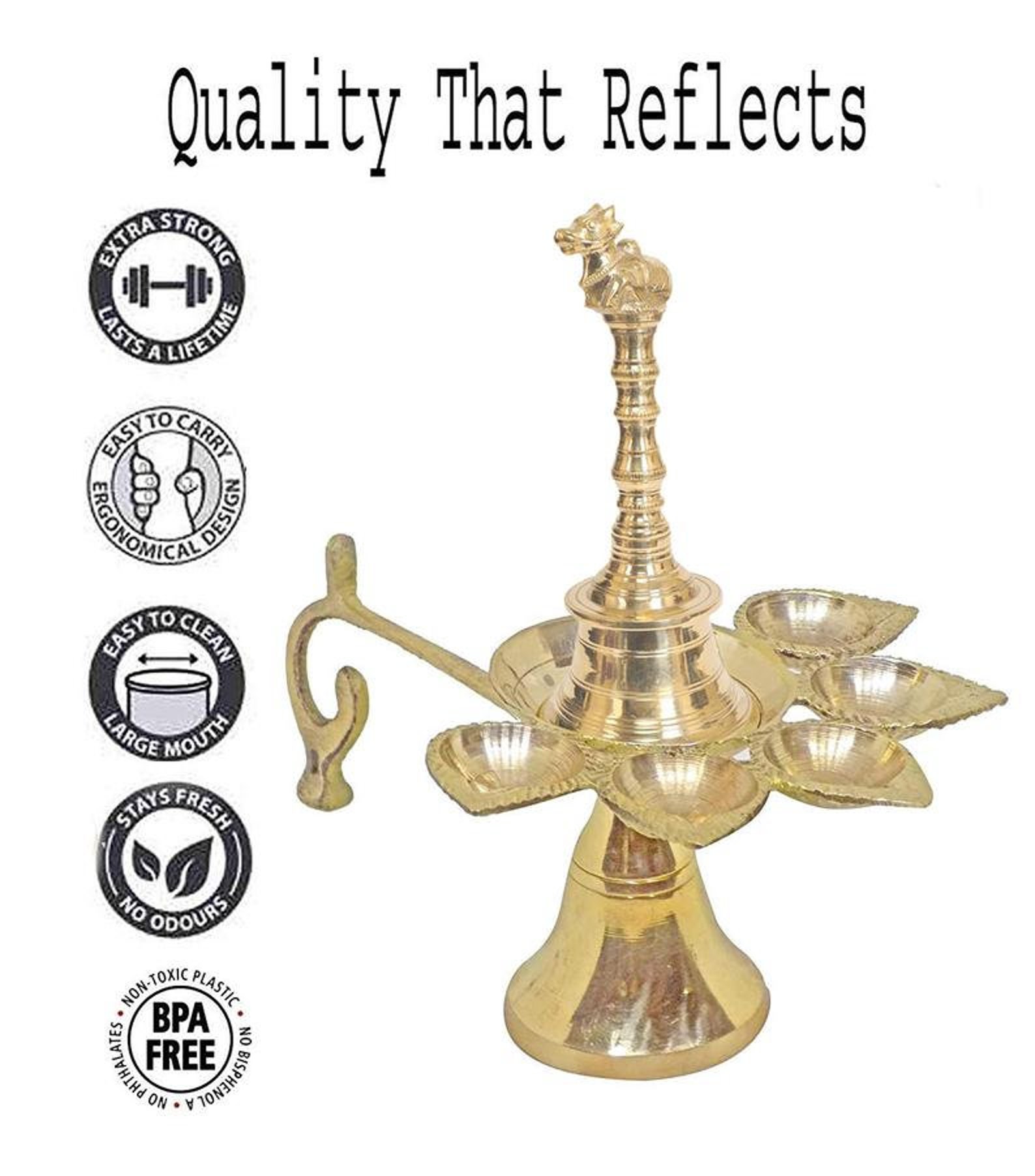 Panch Deepak Aarti Oil Lamp With Brass Nandin Puja Bell Ghanti Pooja ...