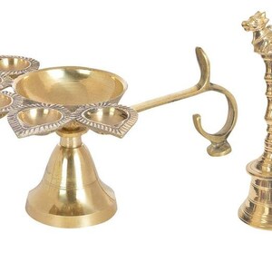 Panch Deepak Aarti Oil Lamp With Brass Nandin Puja Bell Ghanti Pooja ...