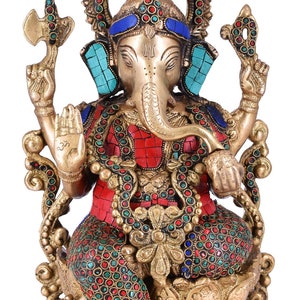 Large Lotus Sitting Ganesha Brass Idol Hindu Good Luck God - Etsy