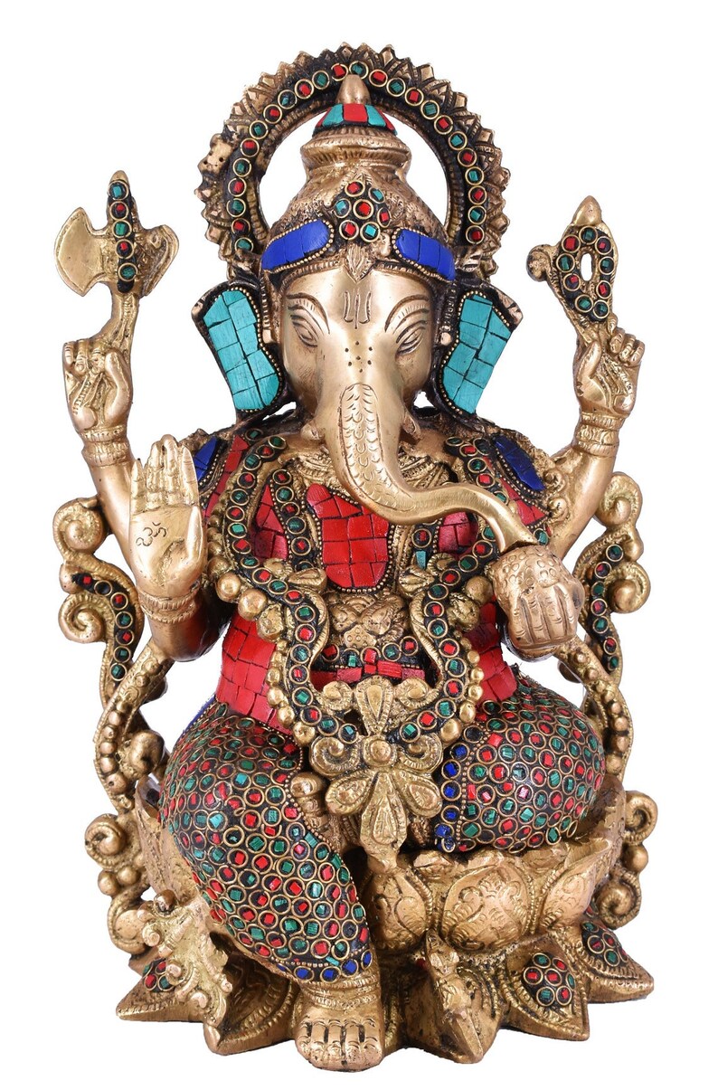 Large Lotus Sitting Ganesha Brass Idol Hindu Good Luck God - Etsy