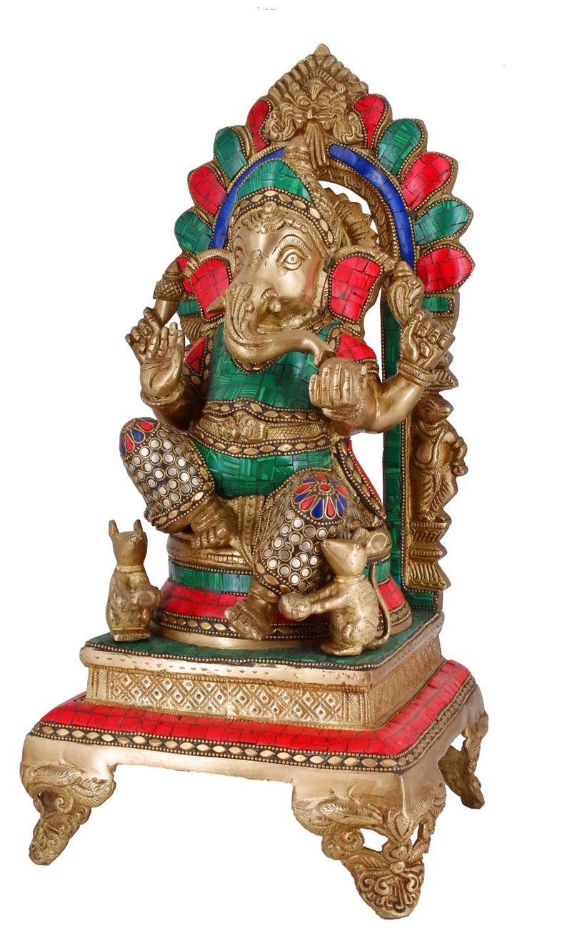 Antique Brass Lord Mangalkari Ganesha Sitting on Singhasan - Etsy