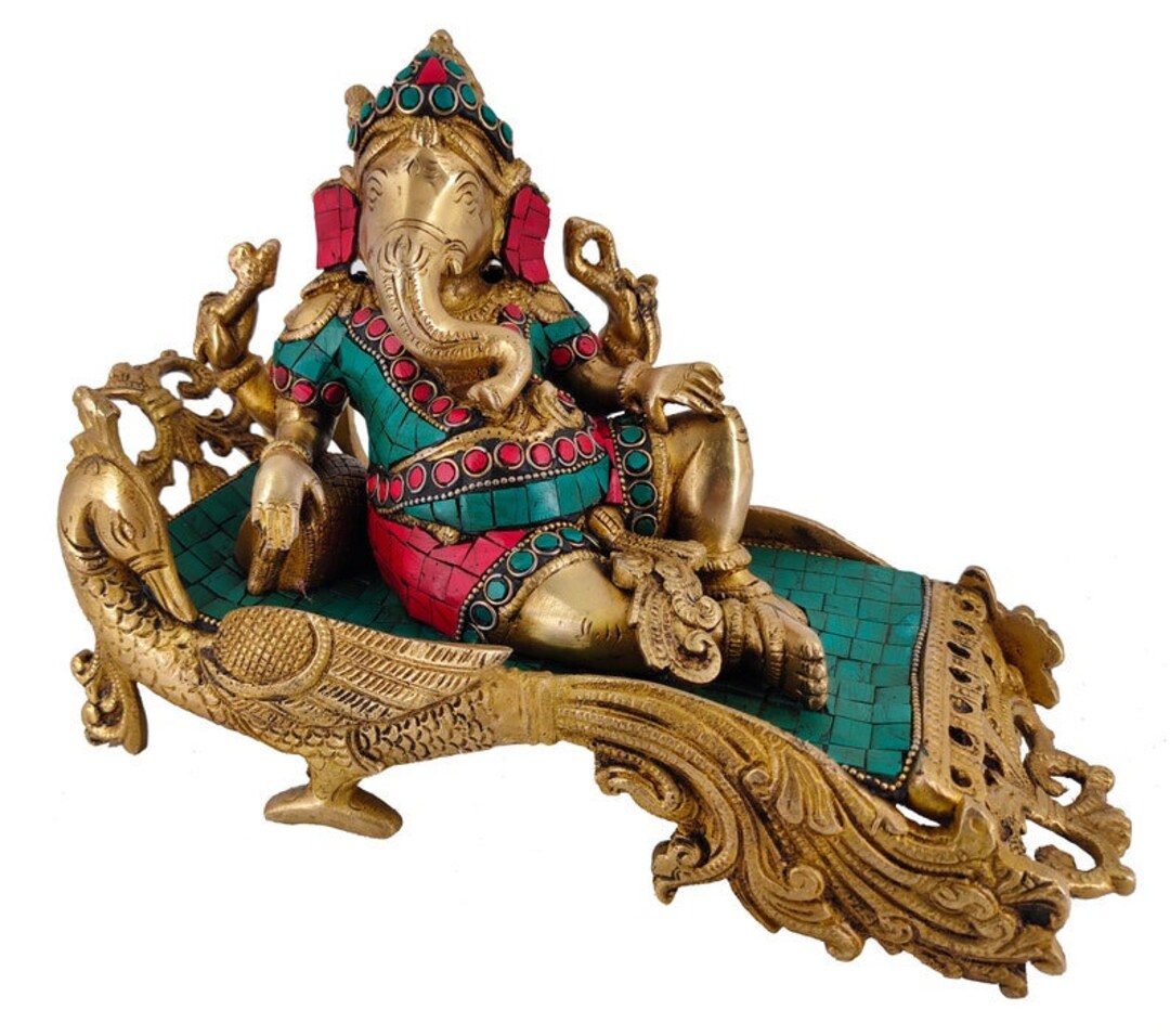 Lord Sitting Ganesha Statue Brass Idol Resting Ganpati - Etsy