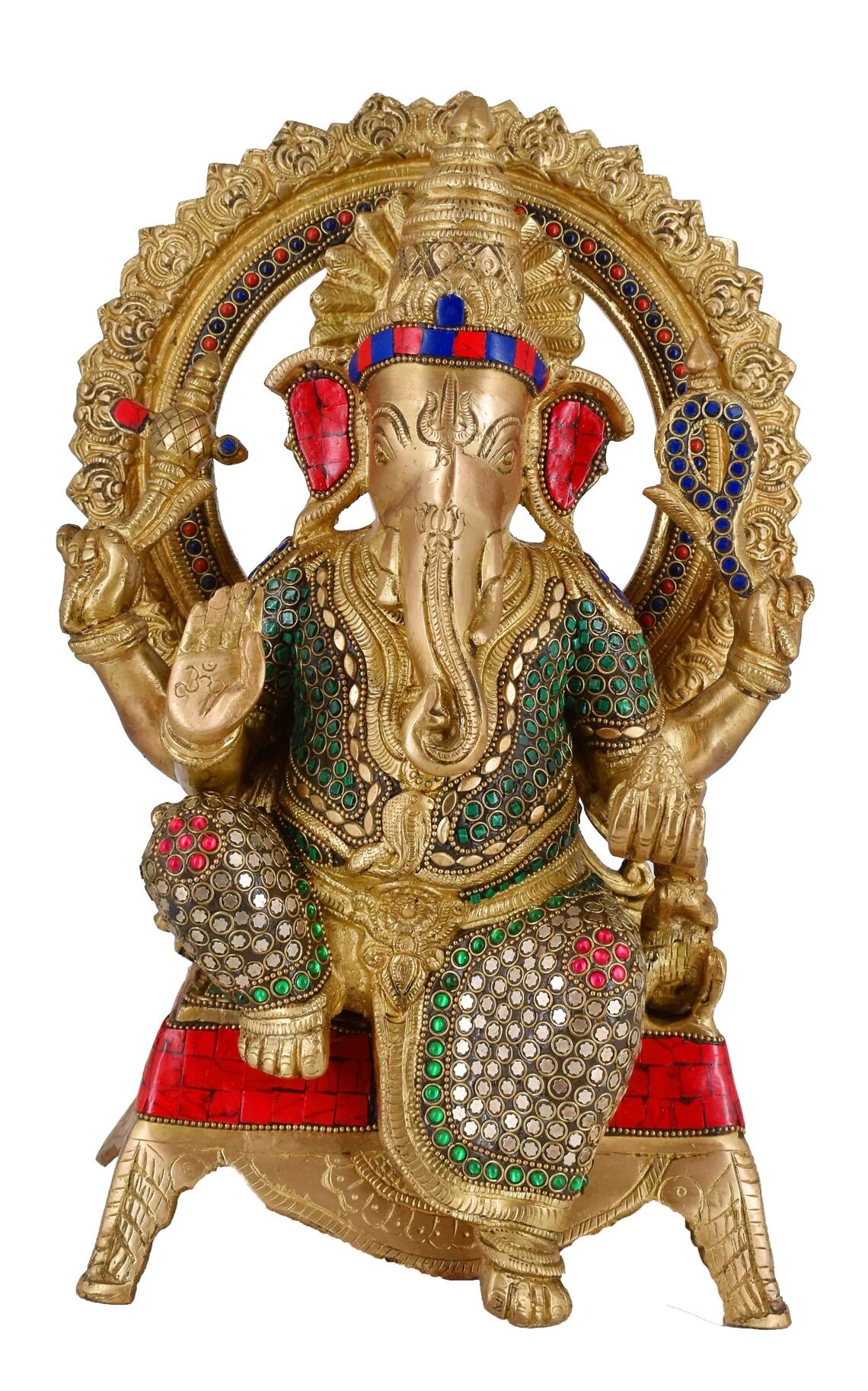 Antique Brass Mangalkari Lord Ganesha Sitting on Singhasan Bhagwan Idol ...