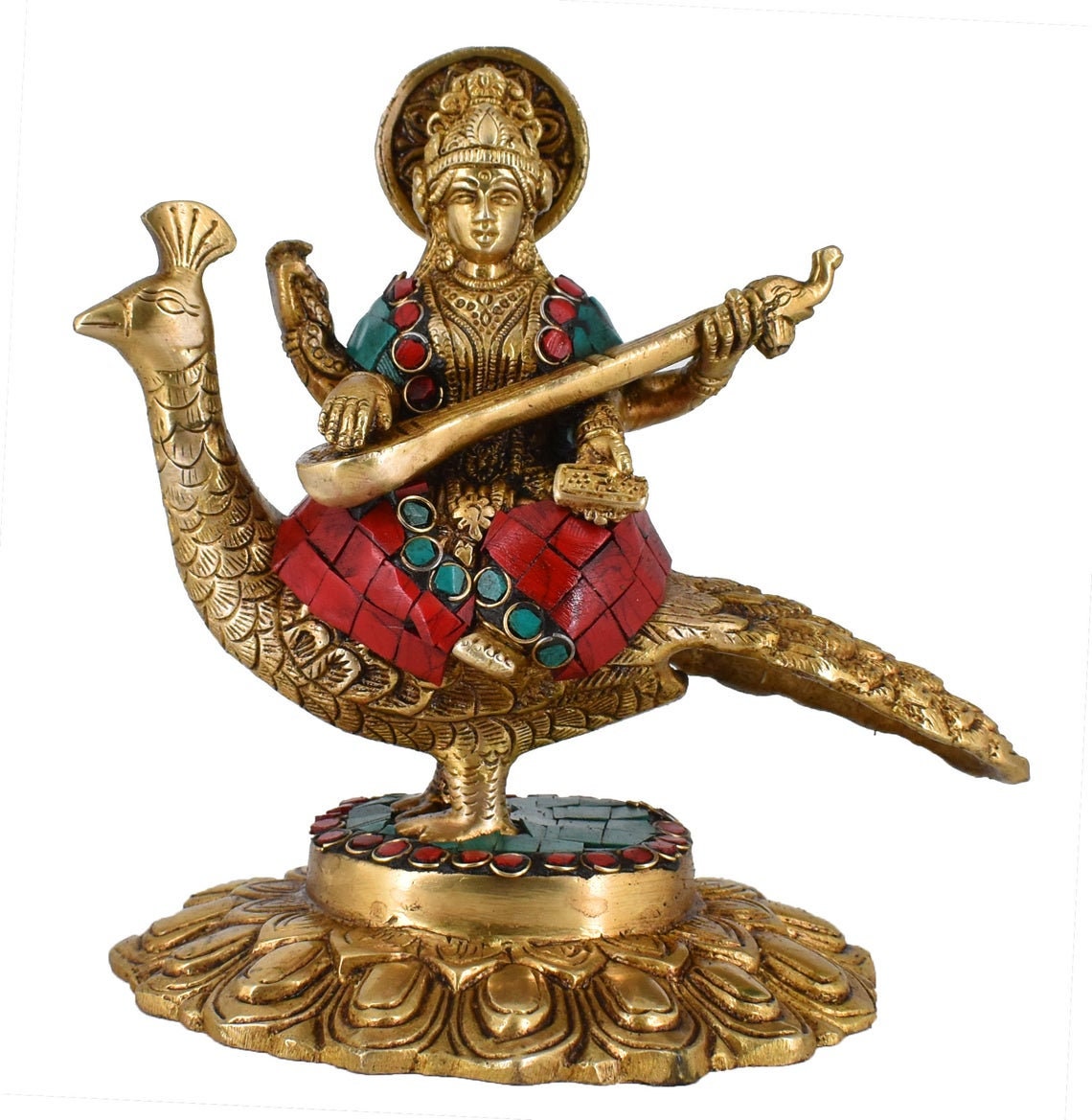 Hindu Goddess Saraswati Sitting on Swan Brass Statue Hindu - Etsy