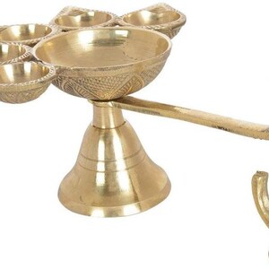 Panch Deepak Aarti Oil Lamp With Brass Nandin Puja Bell Ghanti Pooja ...