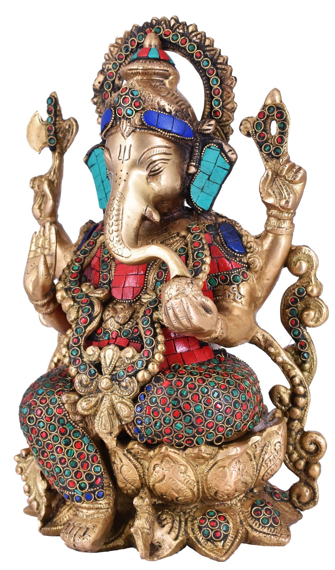 Large Lotus Sitting Ganesha Brass Idol Hindu Good Luck God - Etsy