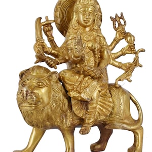 Brass Maa Durga/ma Sherwali Idol Sitting on Lion Murti Religious ...