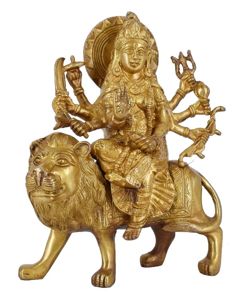 Brass Maa Durga/ma Sherwali Idol Sitting on Lion Murti Religious ...