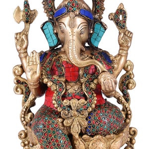 Large Lotus Sitting Ganesha Brass Idol Hindu Good Luck God - Etsy
