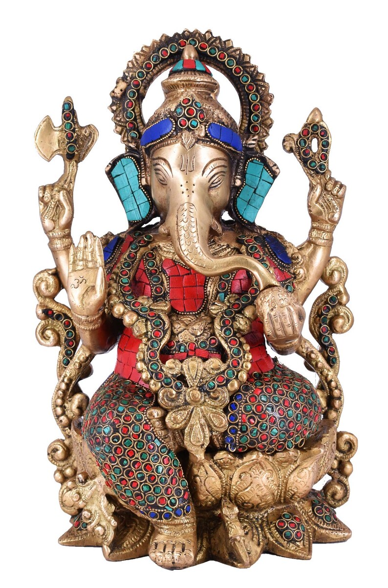 Large Lotus Sitting Ganesha Brass Idol Hindu Good Luck God - Etsy