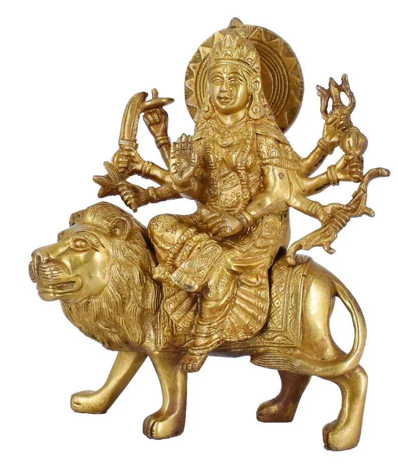 Brass Maa Durga/ma Sherwali Idol Sitting on Lion Murti Religious ...