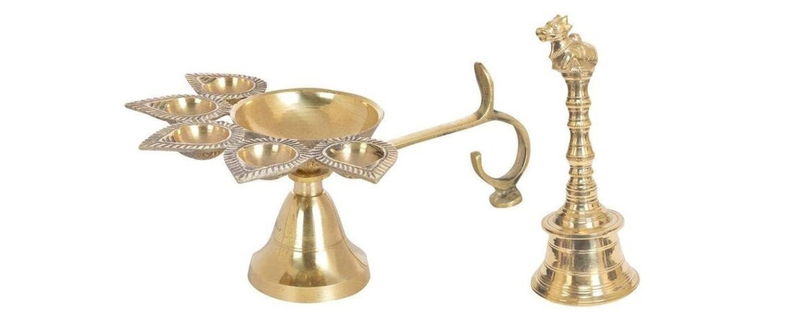 Panch Deepak Aarti Oil Lamp With Brass Nandin Puja Bell Ghanti Pooja ...