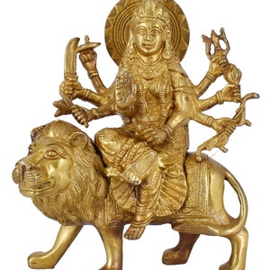 Brass Maa Durga/ma Sherwali Idol Sitting on Lion Murti Religious ...
