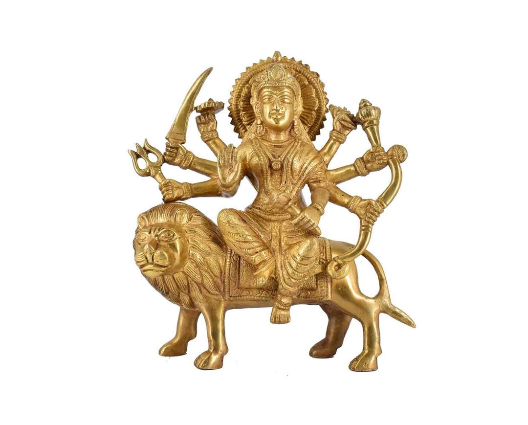Brass Maa Durga/ma Sherwali Idol Sitting on Lion Murti - Etsy